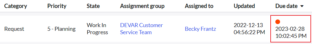 Due Date reminder colors in ServiceNow list view - ServiceHub