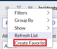 How to setup a favorite in ServiceNow - ServiceHub